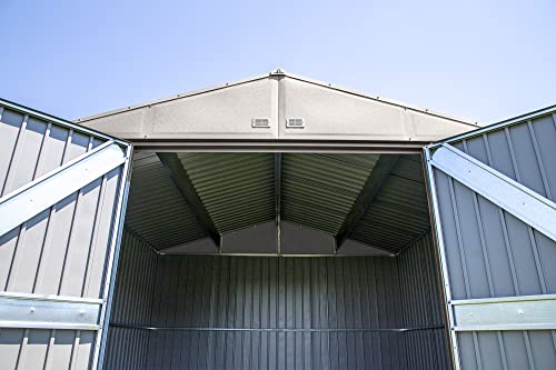 Arrow Shed Elite 14' x 16' Outdoor Lockable Gable Roof Steel Storage Shed Building, Cool Grey