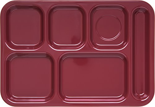 Carlisle FoodService Products Right Hand 6-Compartment Melamine Tray 14.5" x 10" - Dark Cranberry (Pack of 12)