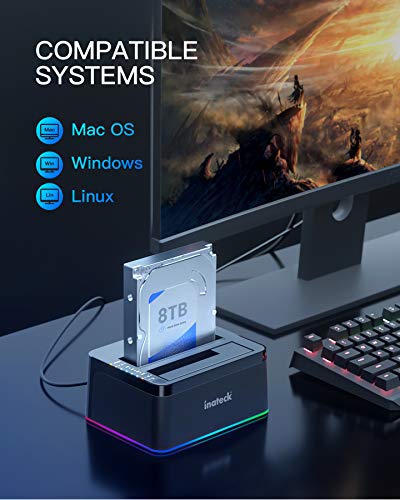 Inateck RGB SATA to USB 3.0 Hard Drive Docking Station with Offline Clone, for 2.5 and 3.5 Inch HDDs and SSDs, UASP Supported, Black SA02003