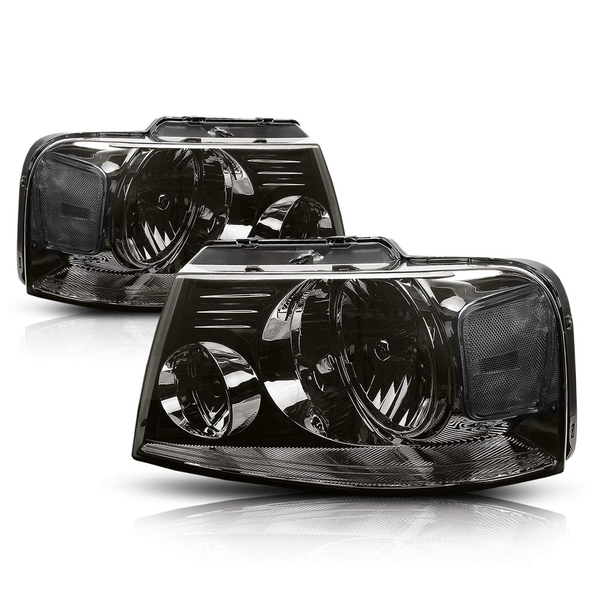 2Pcs Replacement Headlights Assembly Compatible with Ford F150 04-08/Lincoln Mark LT 06-08,Smoked Lens/Clear Corner