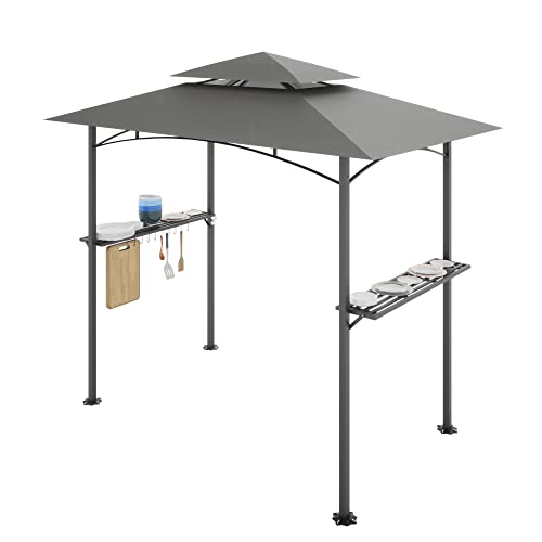 8 x 5 FT Grill Pergola Tent with Air Vent Double Tiered BBQ Gazebo Outdoor Barbecue Canopy,Silver