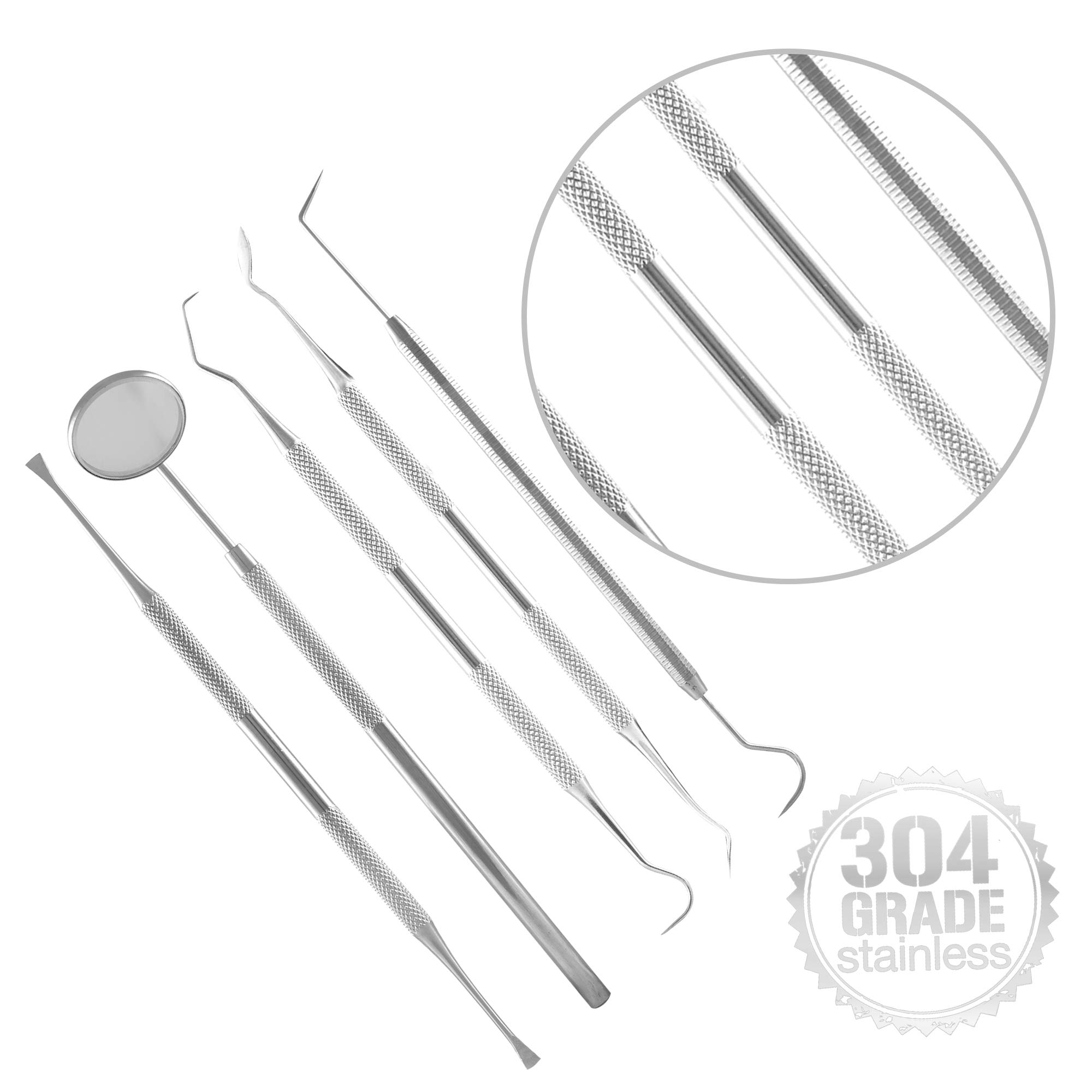 Dental Hygiene Kit Best for Personal Use Deep Tooth Cleaning - Calculus Plaque Remover Set - Scaler Instruments, Tartar Scraper, Tooth Pick, Mouth Mirror -Premium Stainless Steel 5pc Dentist Tools Set
