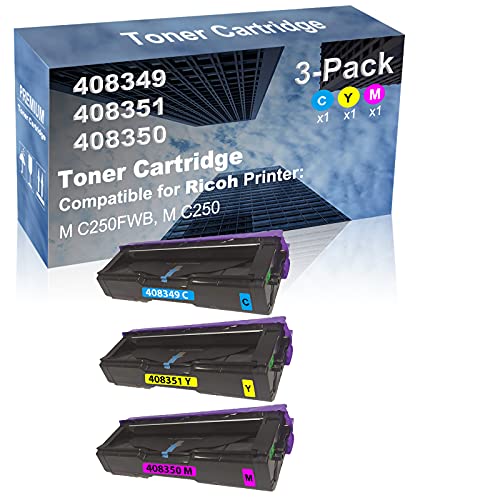 3-Pack (C+Y+M) Compatible High Yield 408349+ 408351+ 408350 Laser Printer Toner Cartridge Used for Ricoh M C250FWB, M C250 Printer