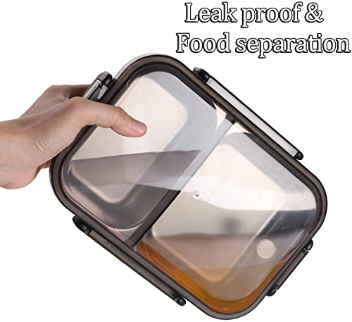 LANSKYWARE 2 Compartments Bento Lunch box with Insulated Lunch Bag and Portable Utensils, Stainless Steel Food Lunch Containers for Adults Men Women
