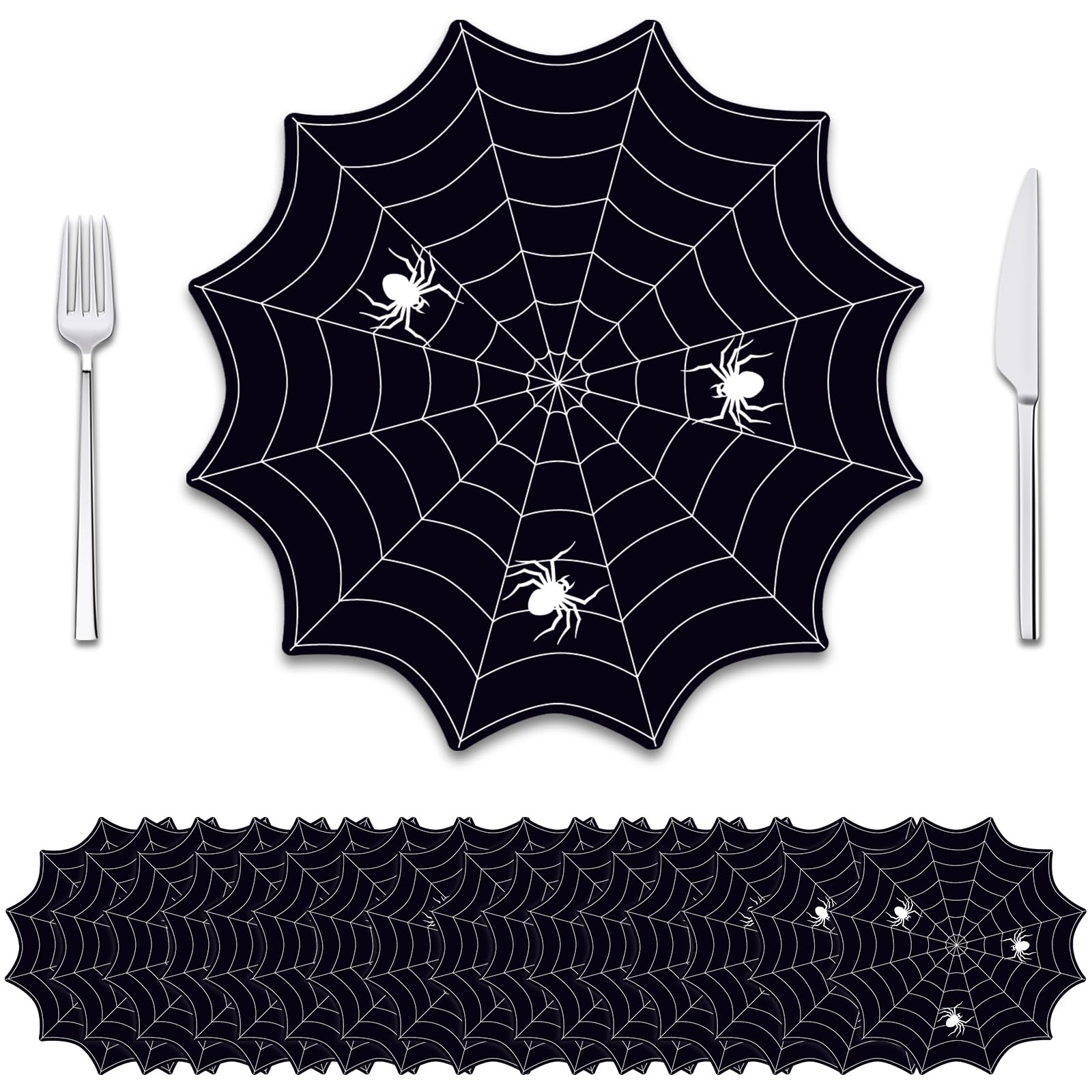 50 Pcs Halloween Spider Paper Place Mats 13 Inches Halloween Table Decor Disposable Table Mats Black Spider Web Decorative Placemats for Kitchen Home Black Cobweb Halloween Party Decoration Supplies