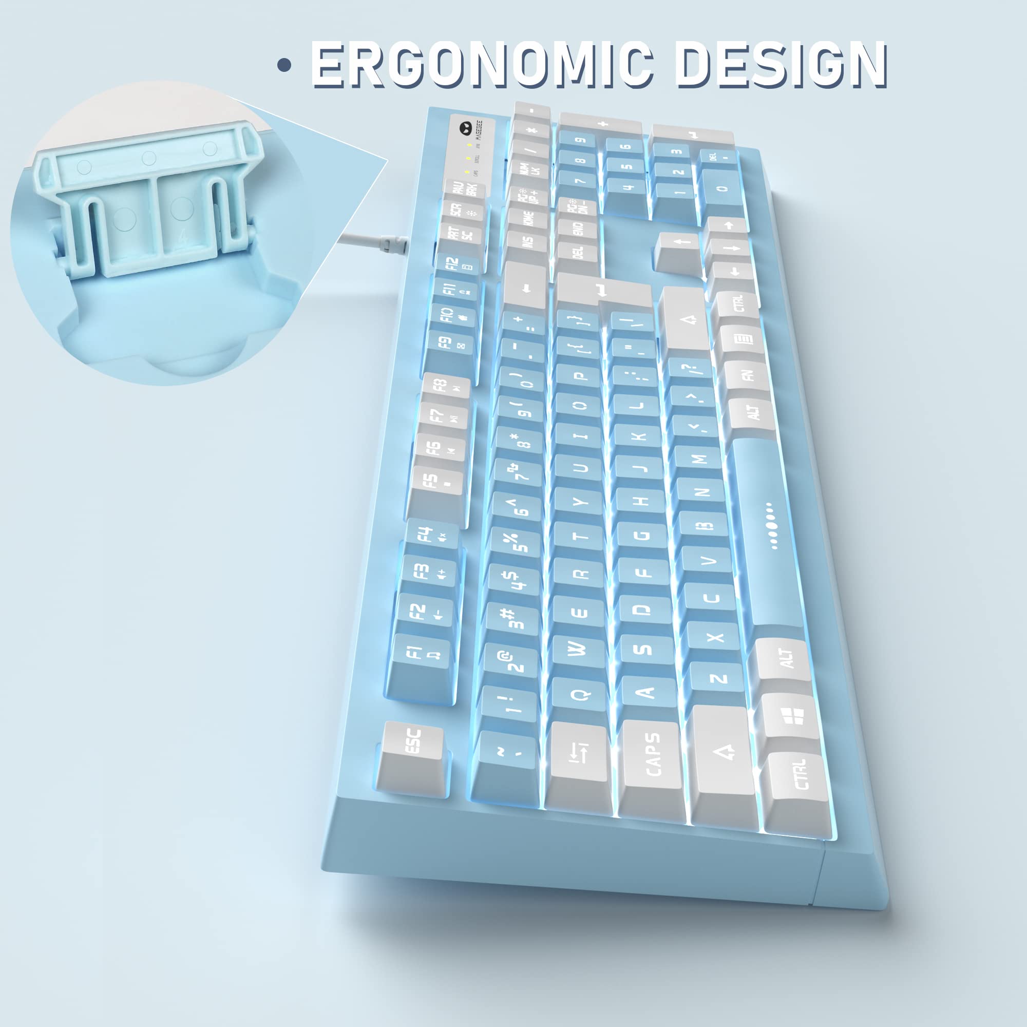 ADDTREE Wired Gaming Keyboard, LED Backlit Full Size Keyboard, Blue & White Keyboard with Number Pad for Office PC/MAC Gamer, Laptop, Computer, Gamer