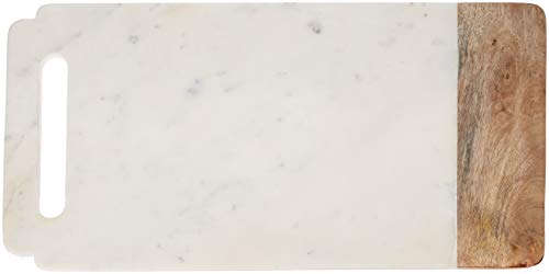 Creative Home White Marble With Mango Wood Pastry Board, Cheese Platter, 18” x 9"