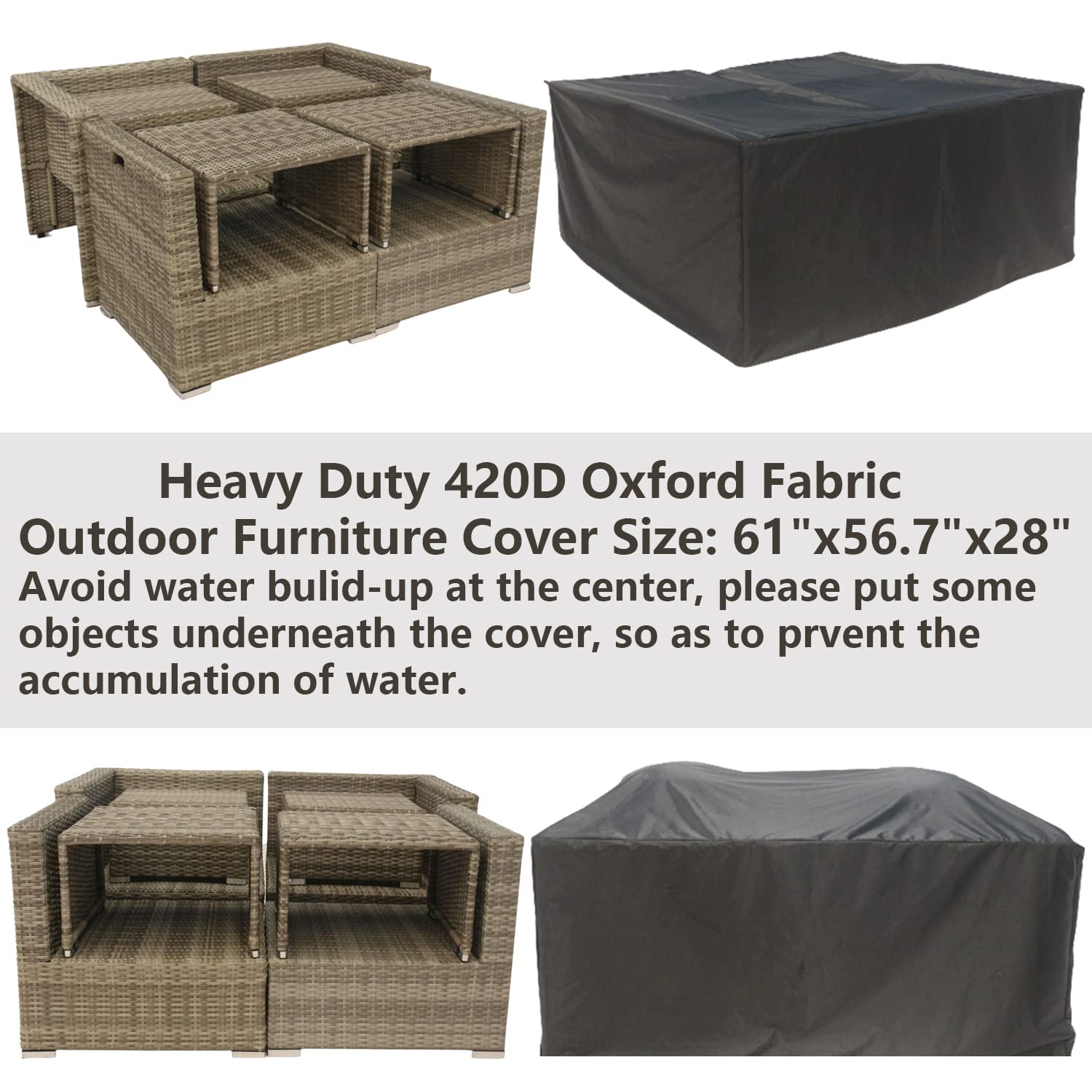 8 PCS Outdoor Furniture Fully Assembled Patio Conversation Furniture Sets Wicker Rattan Outside Sectional Sofa Couch Space Saving Deep Seating with Back Cushion Ottoman Coffee Table Grey-W/Cover