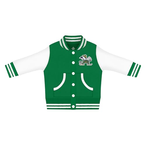 Creative Knitwear College Baby Letterman Varsity Jacket - Notre Dame Leprechaun Logo - Kelly - 24 Months