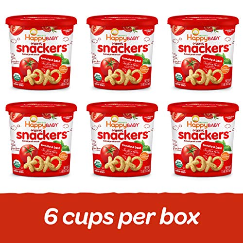 Happy Baby Organic Snackers Baked Grain Snack for Crawling Babies, Tomato and Basil, 1.5 Ounce (Pack of 6)