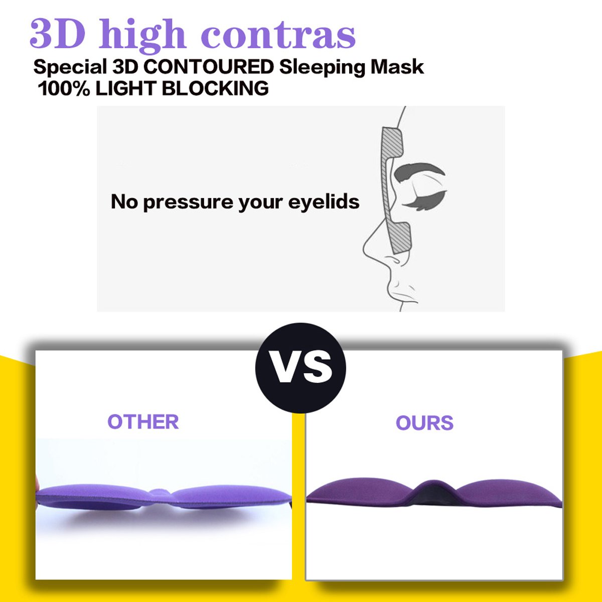 REEBENT 3D Eye mask for Sleeping,Machine Washable, Sleep Mask for Women, Blinder Blindfold Airplane (Black+Purple)
