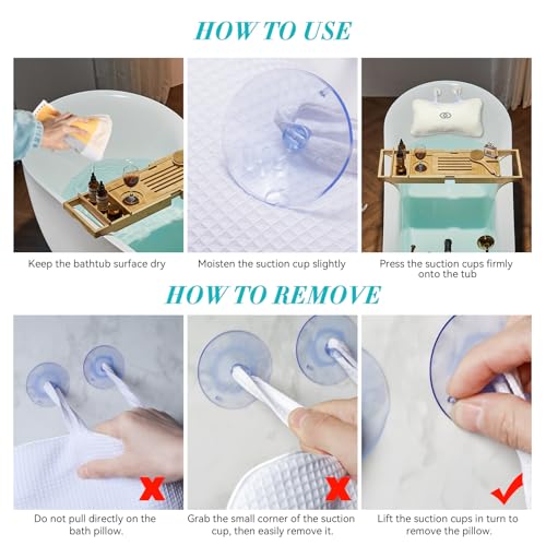 YUET Anti-Slip Non-Slip Bathtub Pillow Home Spa Bath Inflatable Cushion Head Neck Back Shoulders Rest Relax Suction Cup Bathroom Support for Hot Tub Luxurious Headrest
