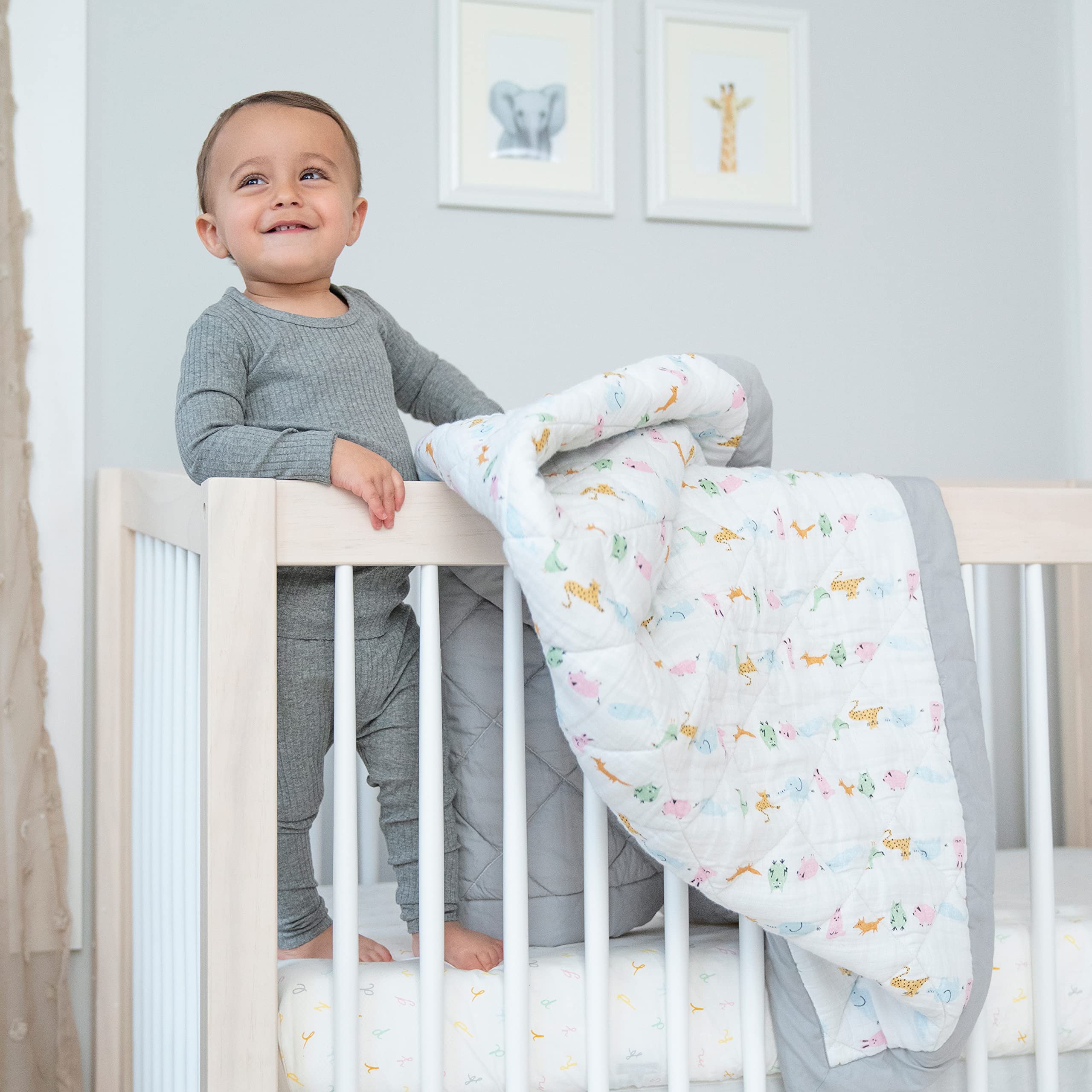 aden + anais Essentials 3-Piece Crib Bedding Set, Baby Bedding Bundle, Cotton Blanket, Crib Sheet, Crib Skirt, Alphabet Animals