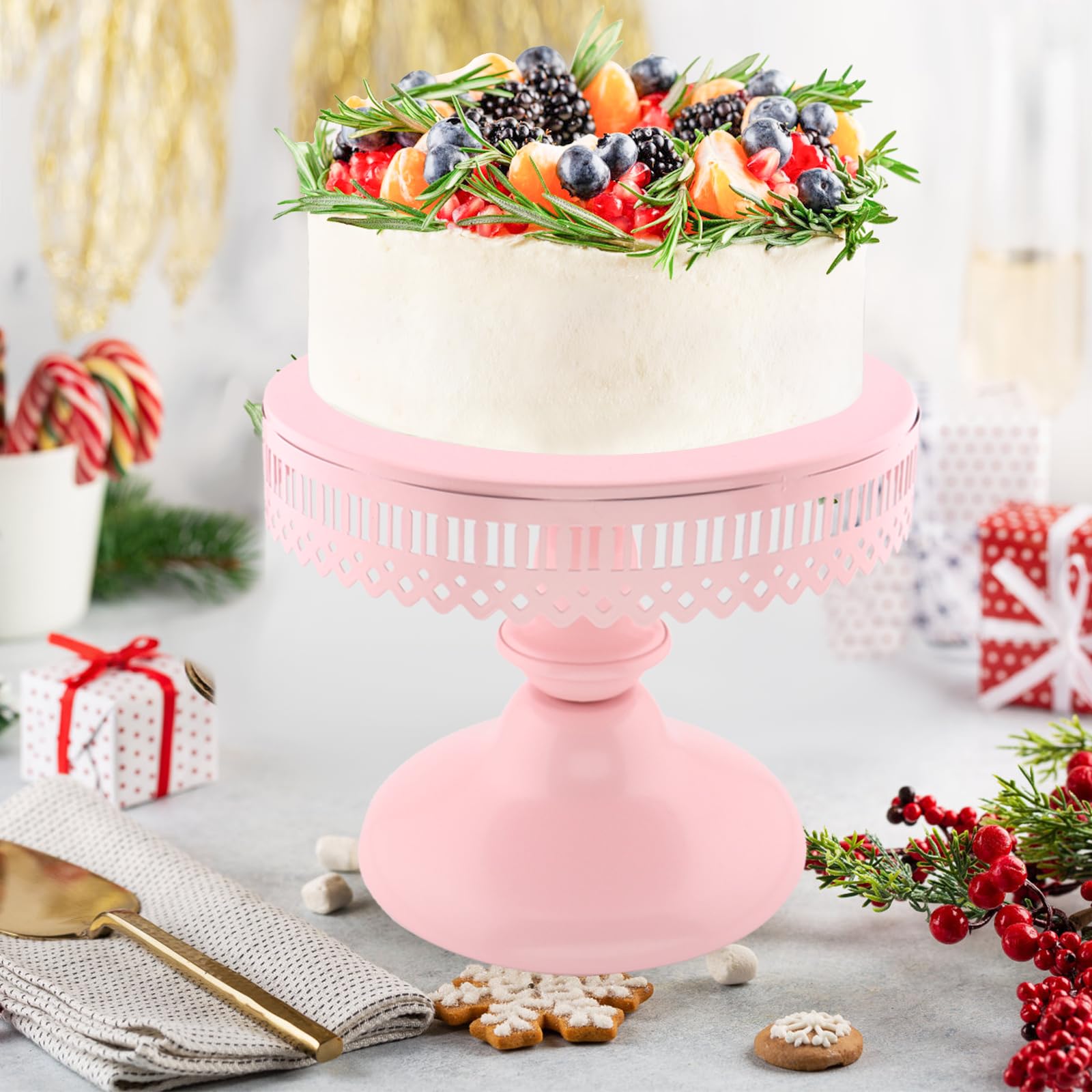 3-Set Cake Stand Round Cake Stands for Wedding Event Birthday Party Baby Shower (Pink)