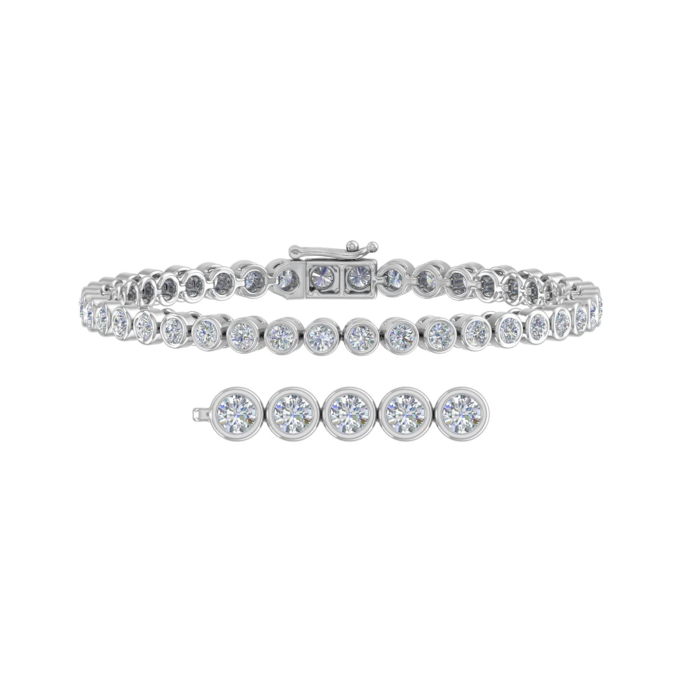 5 Carat Bezel Set Diamond Tennis Bracelet in 14K White Gold (7.5 Inch)