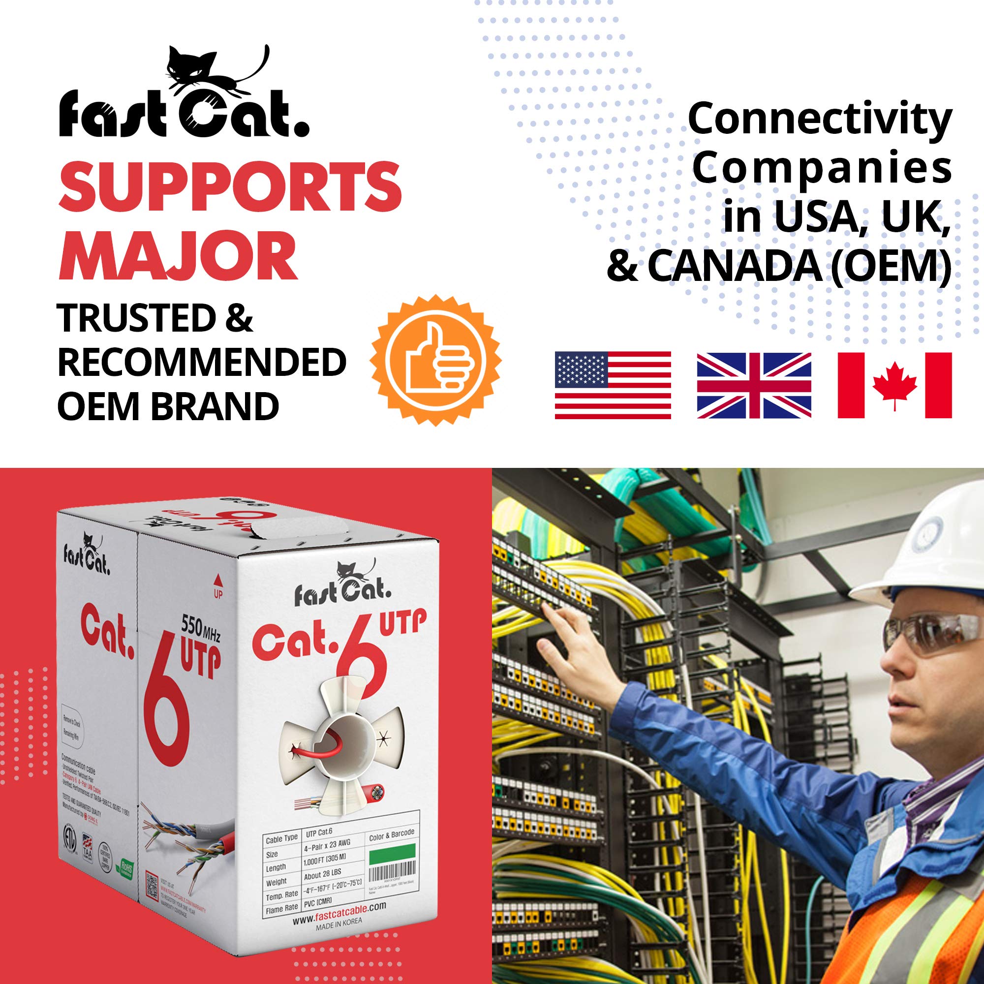fast Cat. Cat 6 Ethernet Cable 1000ft (Blue) - 23 AWG, CMR, Insulated Solid Bare Copper Wire Cat 6 Cable with Noise Reducing Cross Separator - 550MHZ / 10 Gigabit Speed UTP LAN Cat6 Cable 1000ft - CMR