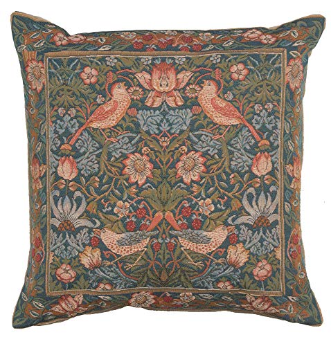 C Charlotte Home Furnishings Inc Birds Face to Face II Cushion Cover | Pure Cotton Decorative Cushion Case | 19x19 Inch Cushion Cover for Living Room Couches and Sofas | Inspired by William Morris