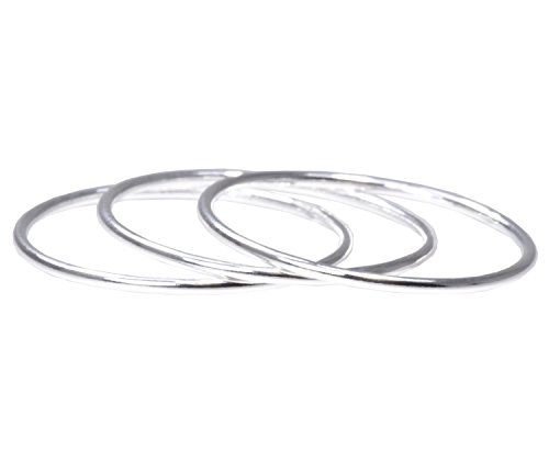 3 Sterling Silver Stacking Rings 1mm Round Size 6