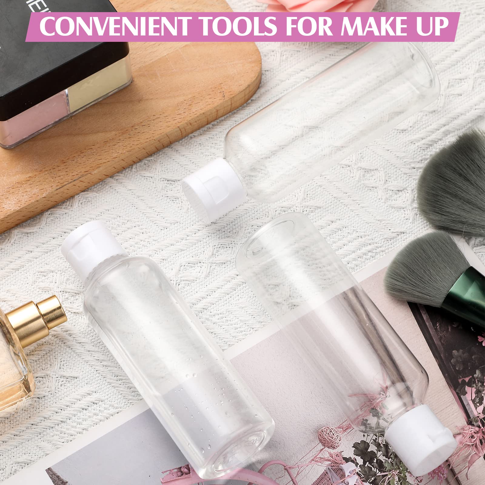 50 Piece 3.4 oz Travel Bottles with Flip Cap Clear Plastic Empty Bottles Refillable Flip Cover Dispensing Squeeze Bottles with 2 Funnels Portable Refillable Containers for Travel Size Liquid Cosmetics