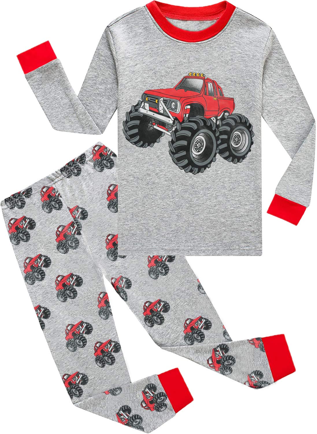 Little Boys Gray Pajamas Sleepwear Red Race Car Toddler Pyjamas Pant Sets for 6t Kids
