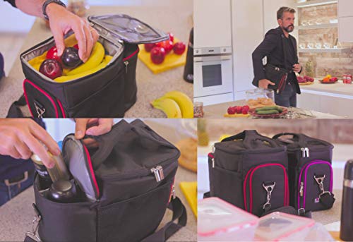 Large Meal Prep Lunch Box - Insulated Lunch Box For Women or Men - Perfect For Multiple Containers/Meals - Keep Food Cool and Organized - A2S Black/Red