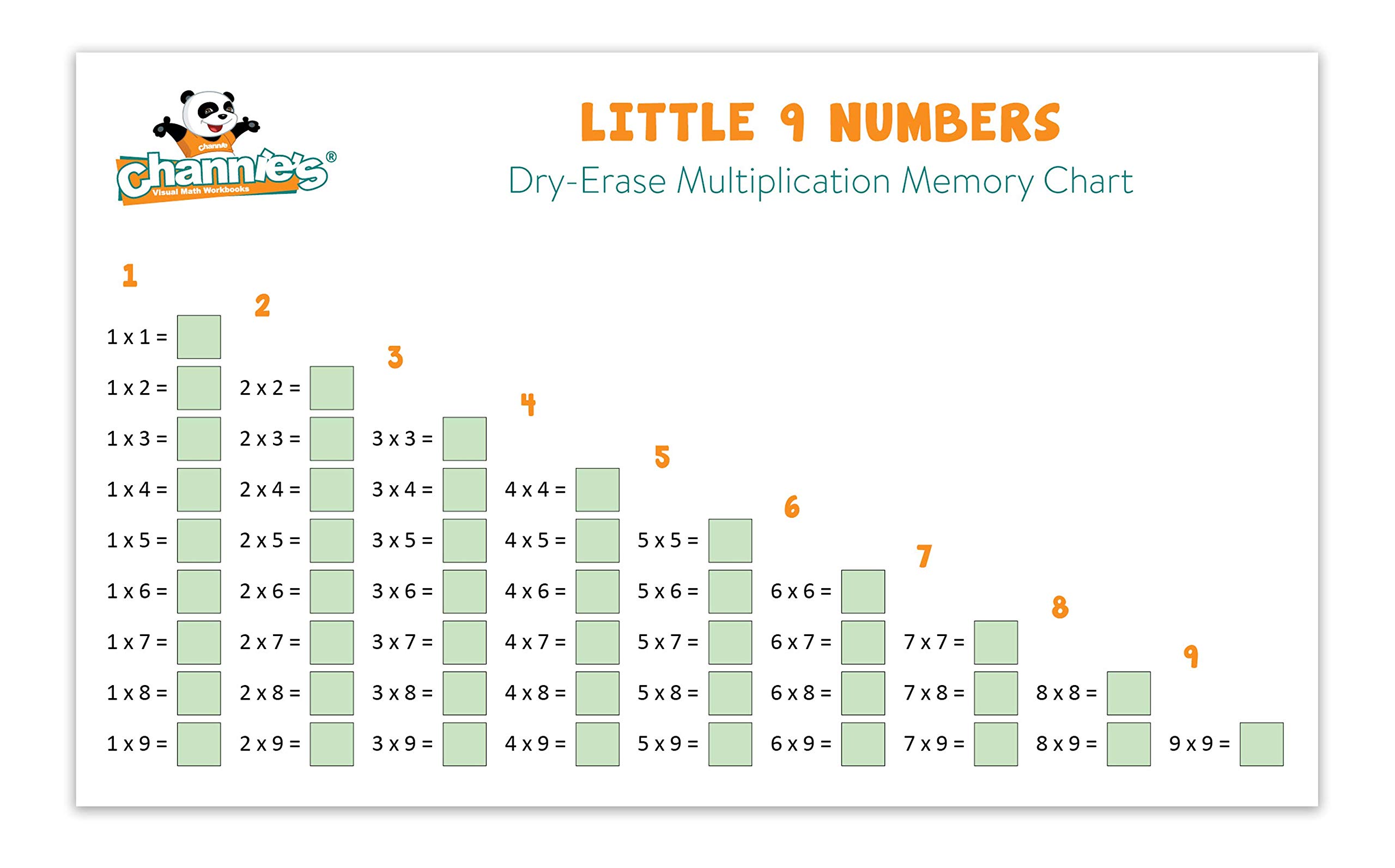 Channie’s Dry Erase My Little 9 Numbers Multiplication Chart to Help Children Ages 6+ Learn, Write & Practice All in One Poster, 8.5" x 14"