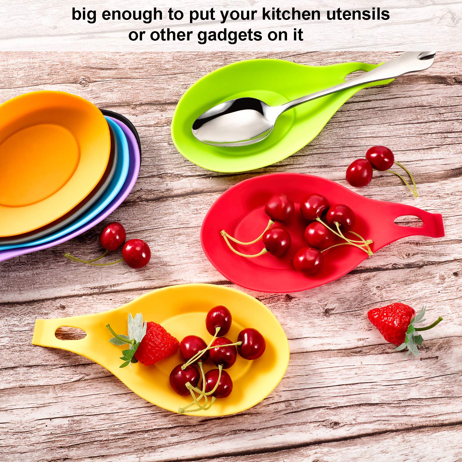8 Pieces Kitchen Silicone Spoon Rest Spoon Holder Flexible Silicone Kitchen Utensil Spoon Rest Heat Resistant Spoon Holder, Assorted Colors