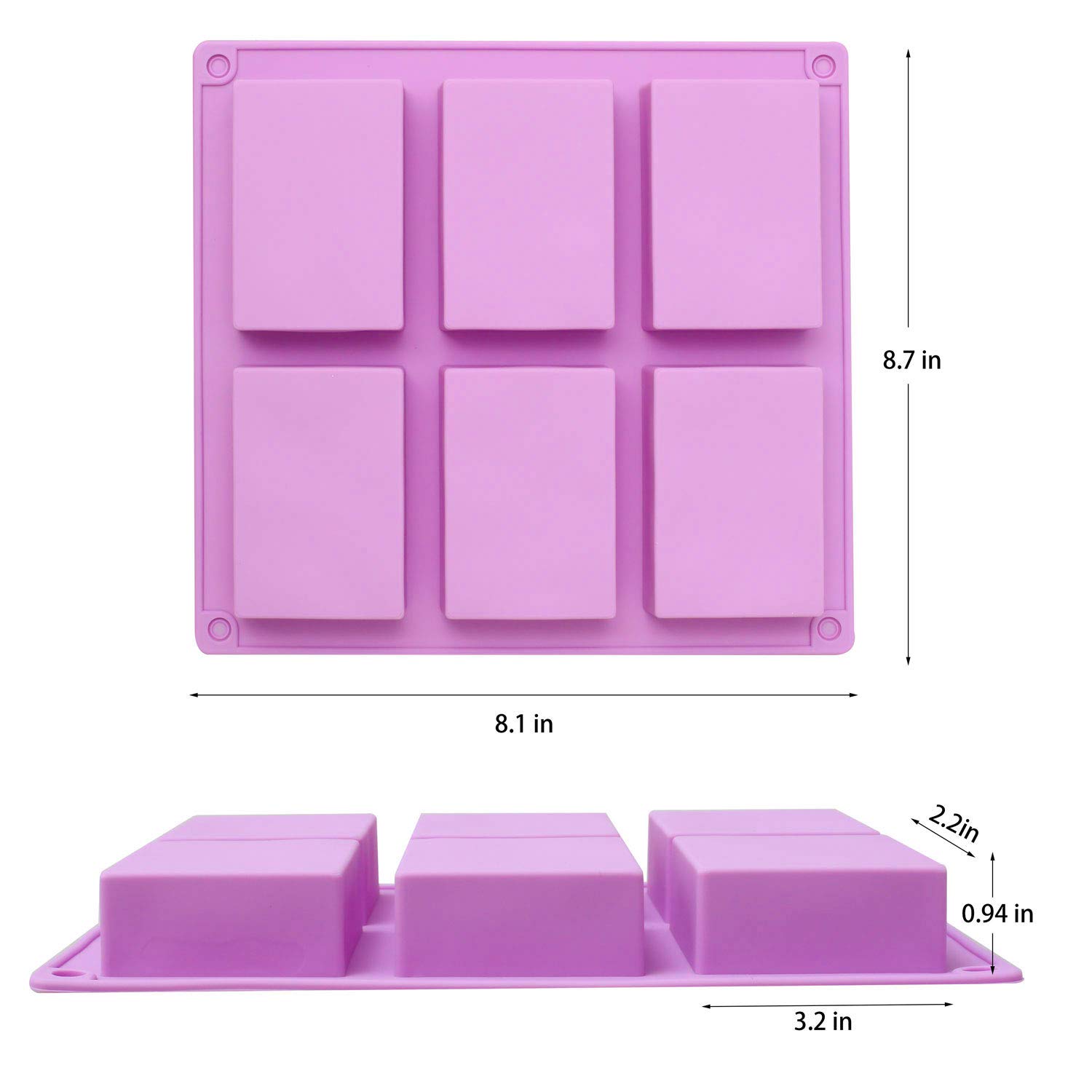 3 Pack Silicone Soap Molds, 6 Cavities Silicone Baking Molds (Blue & Pink & Purple), for DIY Handmade Soap Making, Muffin, Loaf, Cornbread, Chocolate and More