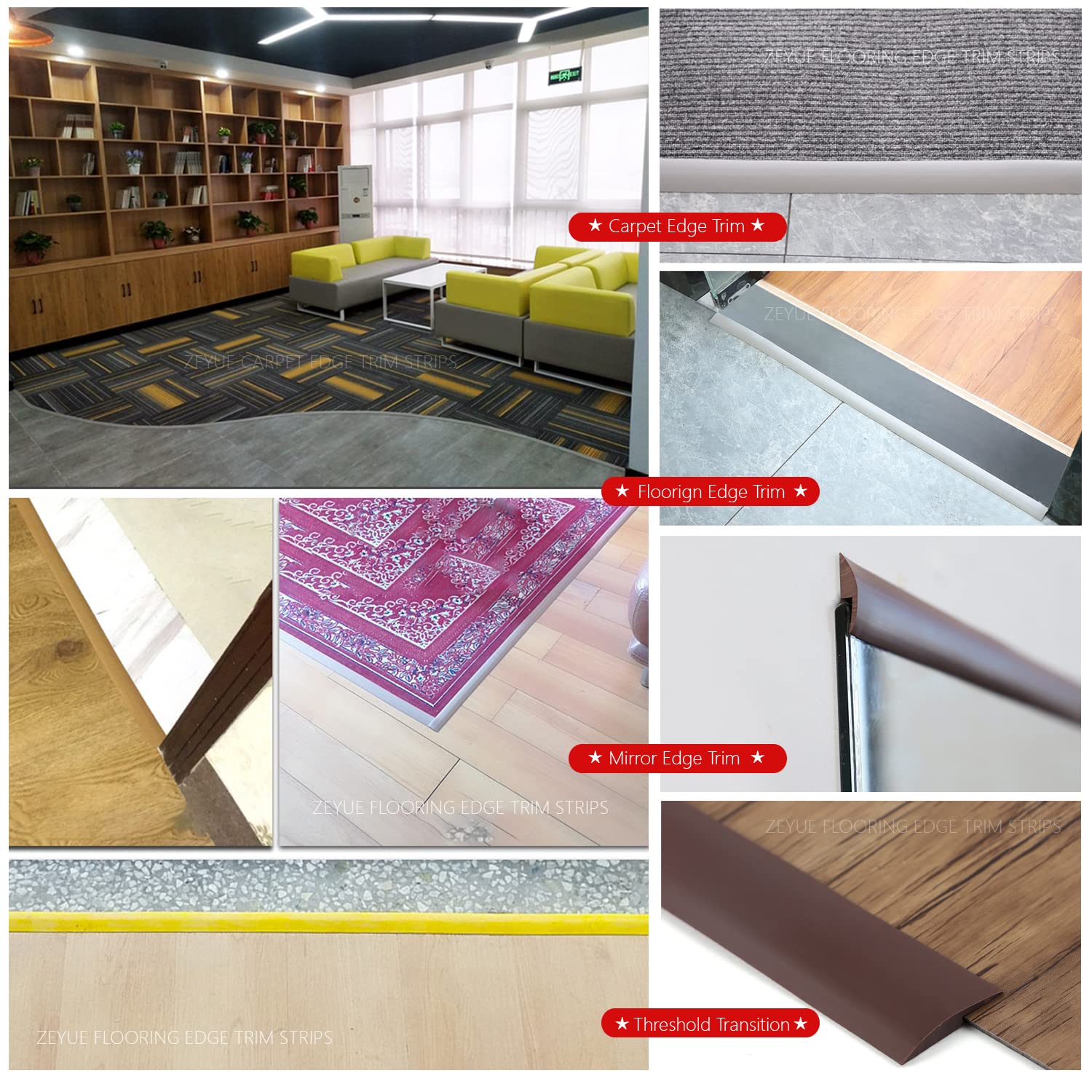 6.56 FT PVC Carpet & Floor Edging Trim Strip-Threshold Transition Strips-Self Adhesive-Suitable for Threshold Transitions with a Height Less Than 5 mm Brown