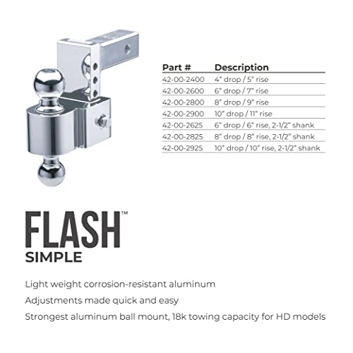 Fastway Flash 42-00-2625 E Series HD Adjustable Aluminum Ball Mount with 6 Inch Drop, 2.5 Inch Shank, and Chrome Plated Balls