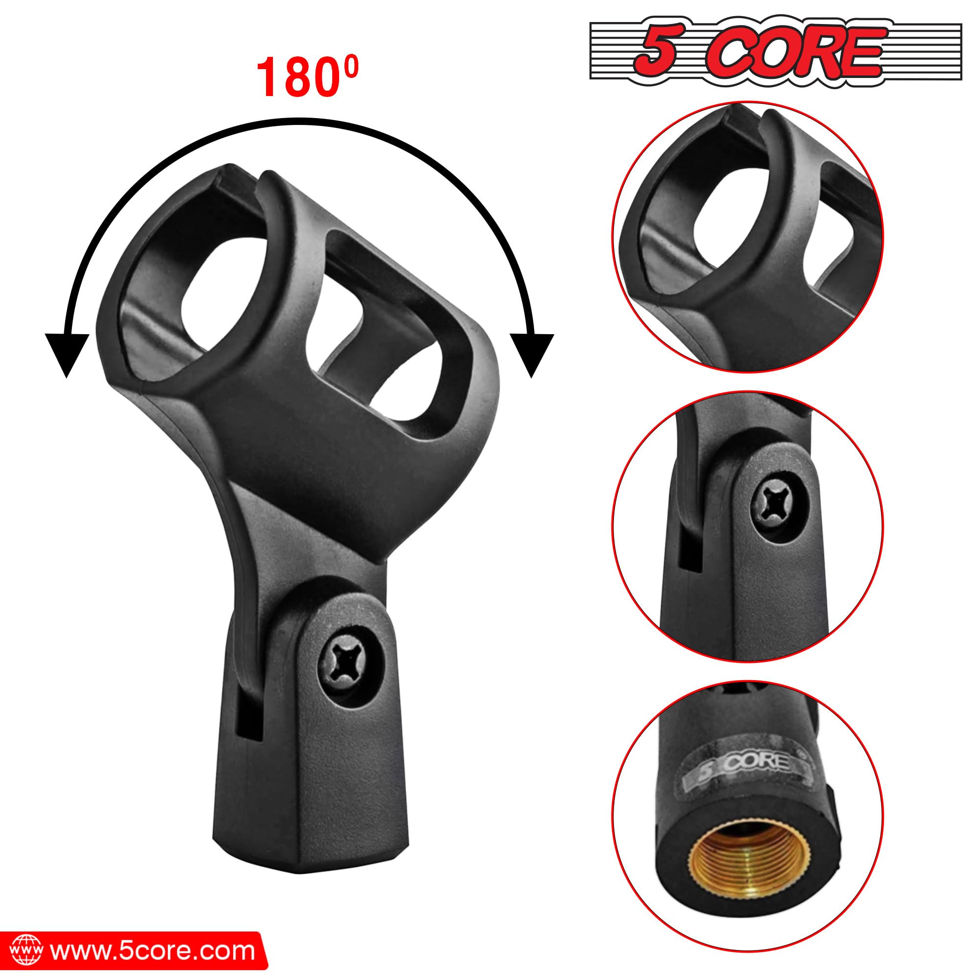 5 Core Mic Clips for Stands 2 Pieces Microphone Clip Holder Universal Adjustable with 5/8" Male to 3/8" Female Screw Adapter Suitable for Handheld Microphones, 2-Pack MC-01 2 PCS