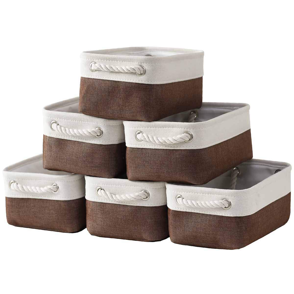 Sacyic Storage Baskets for Shelves, Fabric Baskets for Organizing, Collapsible Storage Bins for Closet, Nursery, Clothes, Toys, Home & Office [9-Pack, White&Brown]