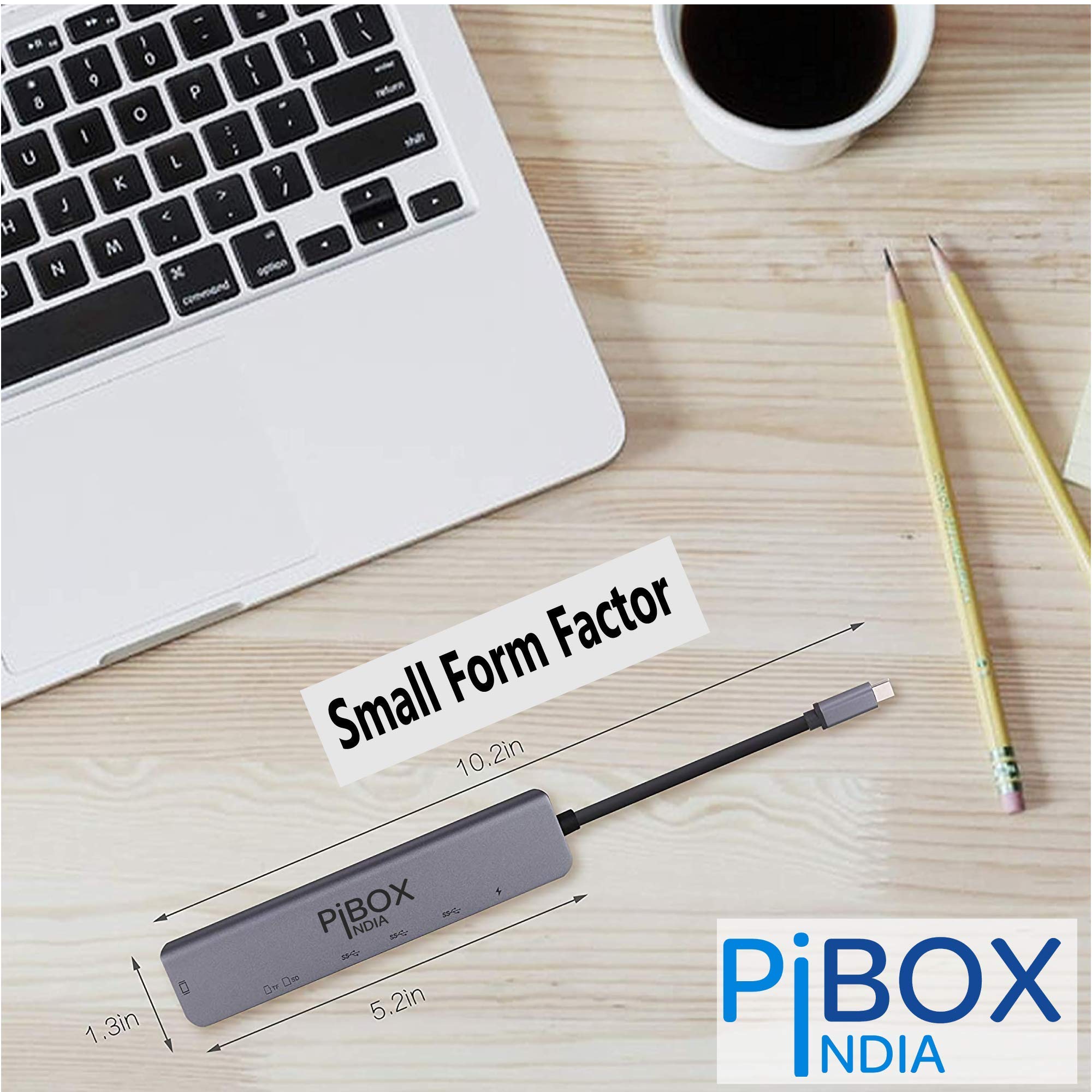 pibox India - USB C Hub Dock- 7 in 1 with HDCP 2.2, Aluminum Type C Adapter with 4K HDMI Port, USB 3.0 Port, USB-C Power Delivery, TF/SD Card Reader, MacBook Air, Pro/Dell (Grey)