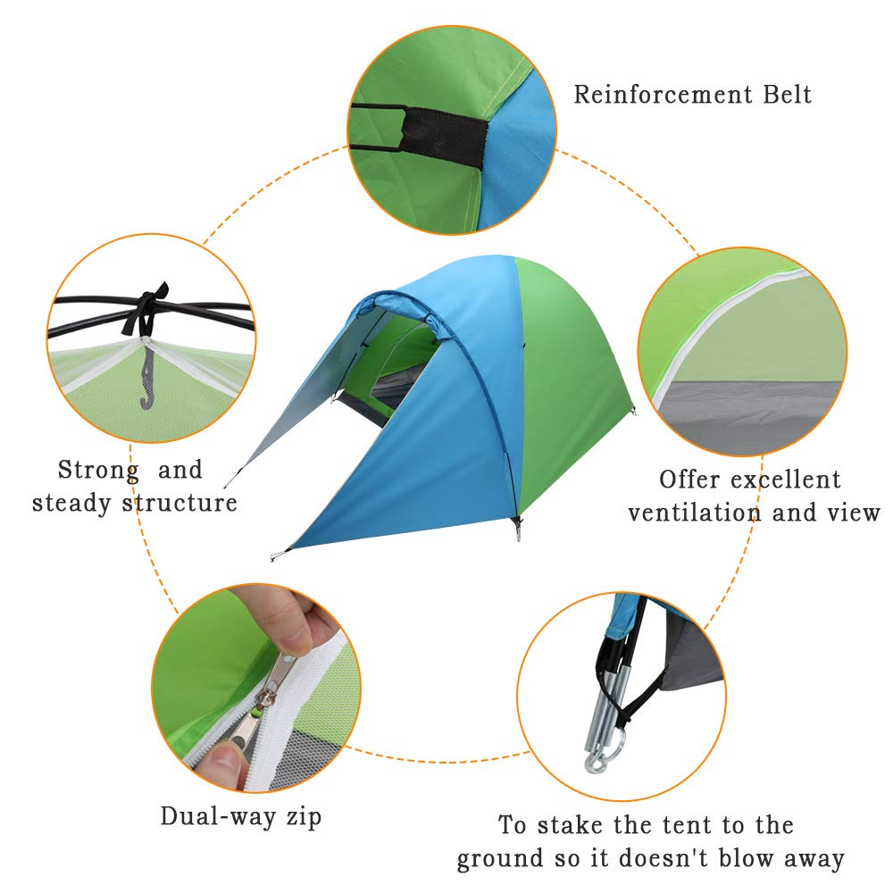 3-4 Person Camping Dome Tent for Hiking Mountaineering Outdoor with Carry Bag, Blue & Green