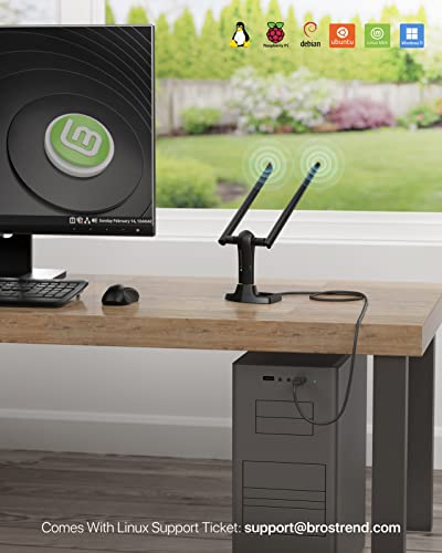 BrosTrend Linux WiFi Adapter for Ubuntu, Mint, Kali, Debian, Lubuntu, Xubuntu, Mate, Zorin, PureOS, Raspberry Pi 2+, Windows 11, 1200Mbps, 5GHz/2.4GHz, Long Range 2X5dBi Antennas, USB3.0