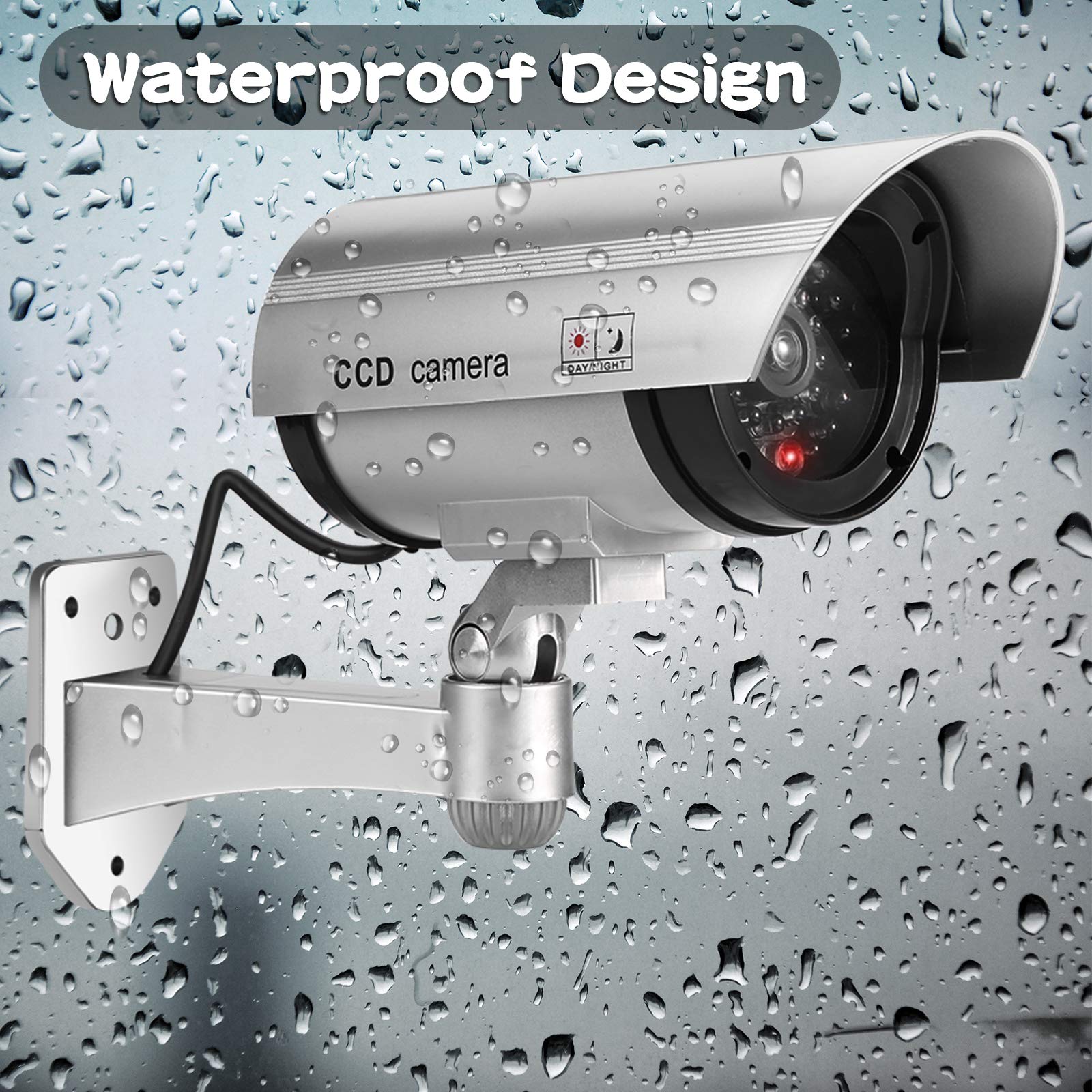 Fake Camera, FITNATE Dummy Camera CCTV Surveillance System with LED Red Flashing Light with 4 Safety Warning Stickers, Fake Security Camera for Outdoor & Indoor Use (4 Packs, Silver)