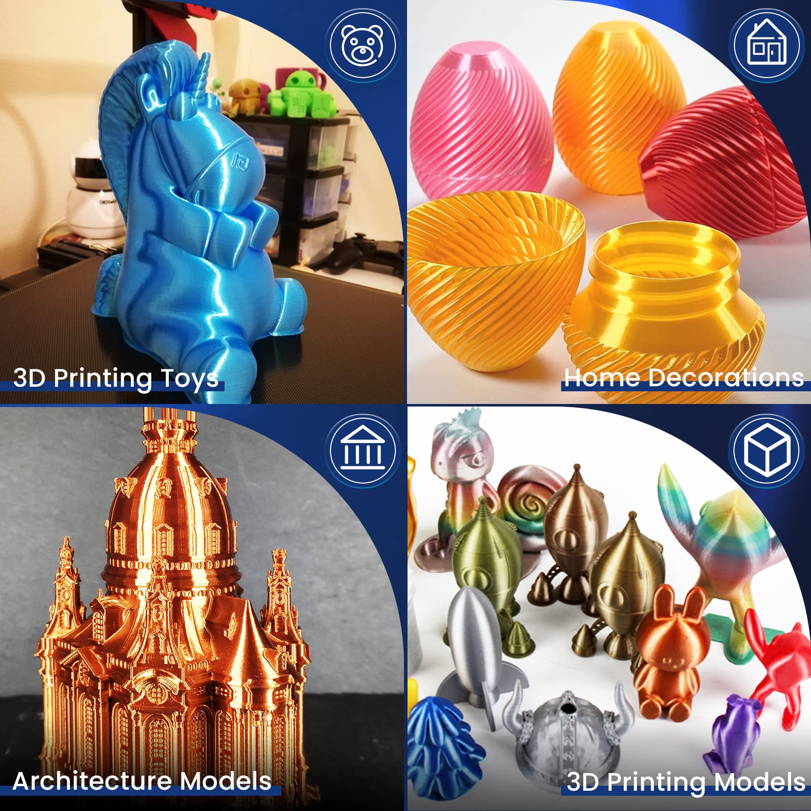 Silk Shiny PLA 3D Printer Filament 1.75mm, JAYO Silk PLA 0.65kg Spool 3D Printing Material, Silky Shine Surface, Neatly Wound Filament, Fits for Most FDM 3D Printers, Light Gold 650g