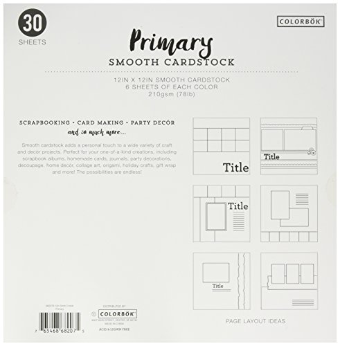 Colorbok 68207B Smooth Cardstock Paper Pad, 12" x 12", Primary