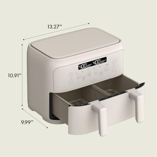 bella 4 Qt TriZone Air Fryer, EverGood™ Ceramic Nonstick Coating, Dual Basket Design w Removable Divider, Digital Touchscreen Control w 6 Preset Cooking Options, 1200 Watt, 3lb Capacity, Oatmilk