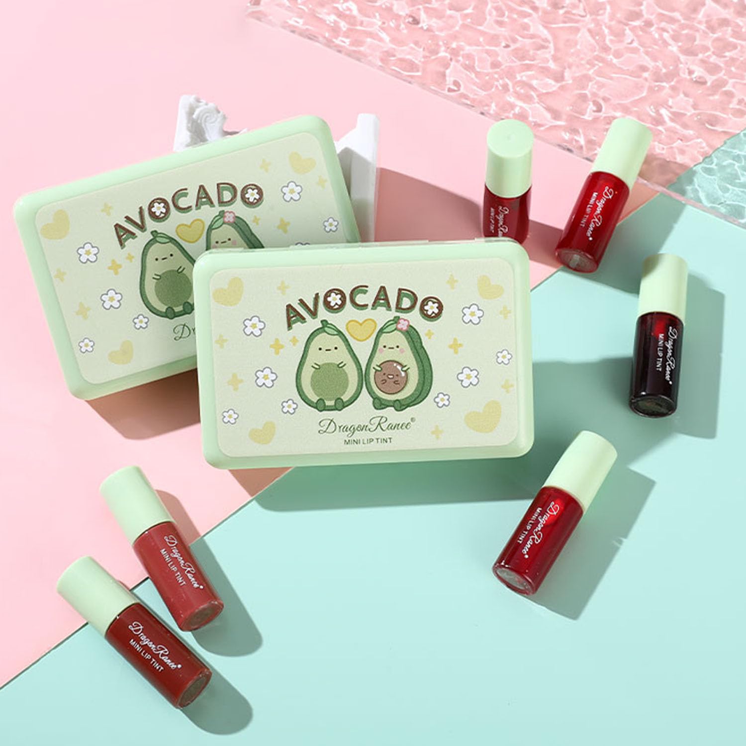 6 Colors Lip Tint Stain Set, Korean Lip Gloss Plumping Mini Liquid Lipstick, Multi-use Lip and Cheek Tint,Waterproof&Long Lasting,Natural Lip Stain Non-Sticky,Vivid Color (Avocado)
