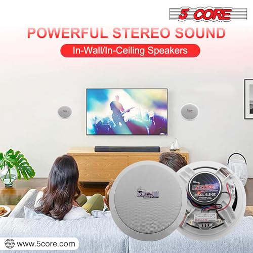 5 CORE 6.5β Inch Outdoor Indoor in Ceiling Speaker, Flush Mount in Wall Universal Speakers Waterproof for Paging Restaurant, Placement, Covered Porches CL 6.5-12 2W 6PCS
