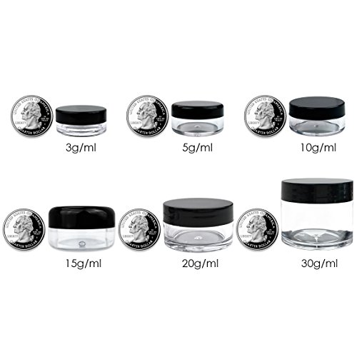 Beauticom 3g/3ml (0.1 Fl Oz) Round Clear Plastic Jars with Round Top Lids for Creams, Lotions, Powders, Glitters, and more. (Color: Clear Lid, Quantity: 50 Pieces)