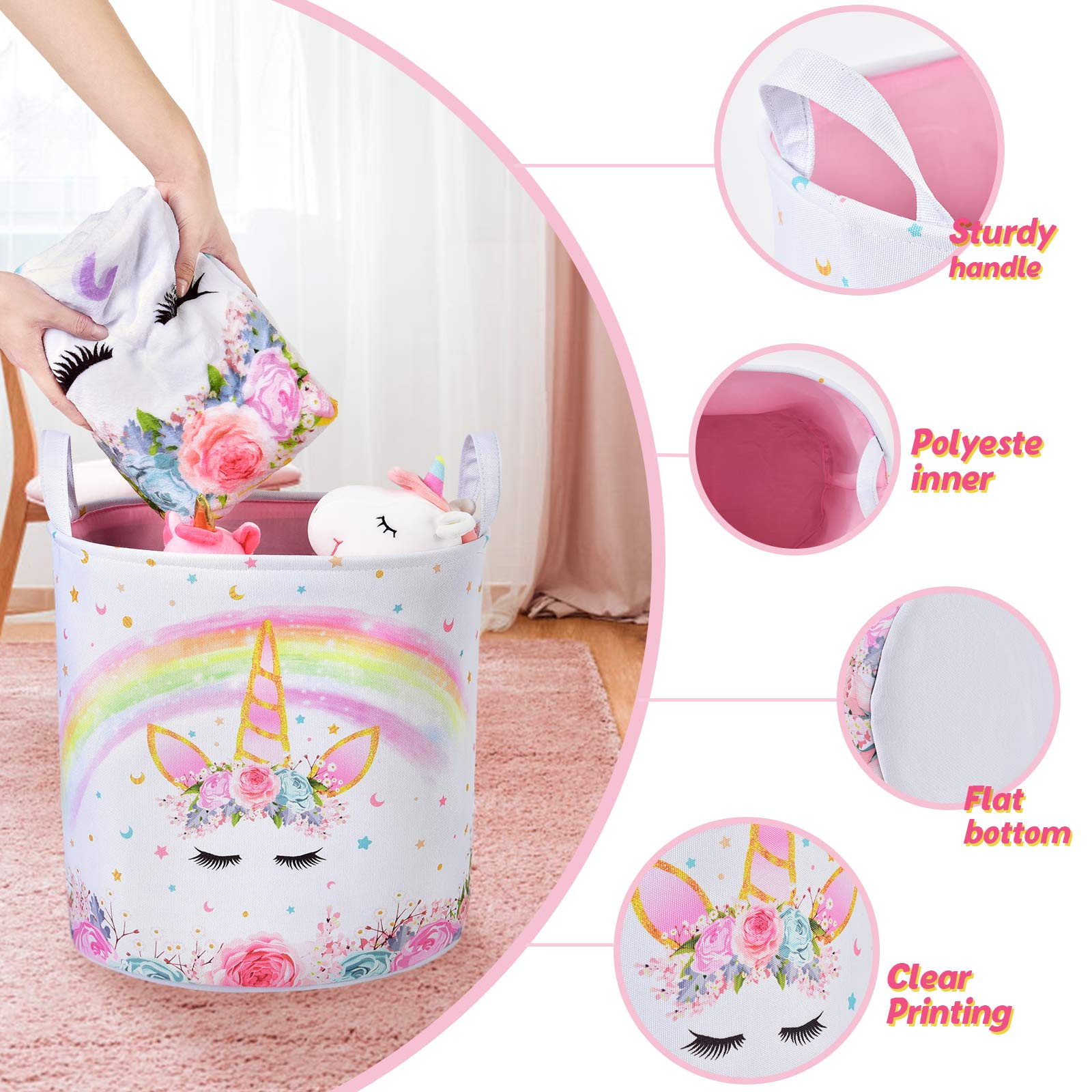 Unicorn Laundry Hamper - Collapsible Fabric Storage Bins Laundry Storage Basket for Kids Baby Gift Baskets Toys Clothes Shoes Bedroom Home Organizer Nursery Hampers