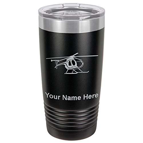 LaserGram 20oz Vacuum Insulated Tumbler Mug, Helicopter 1, Personalized Engraving Included (Black)