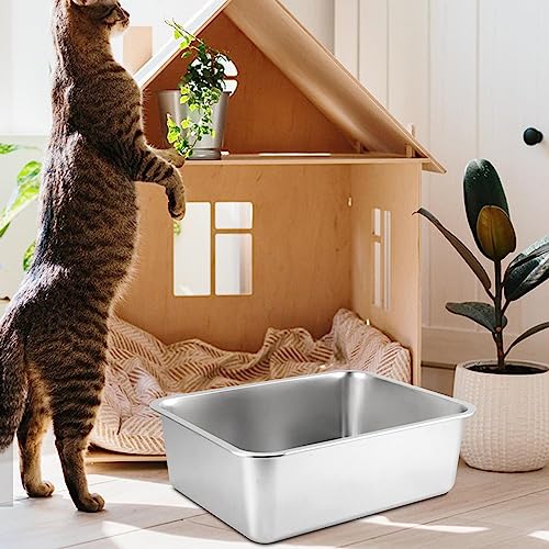 Generic Cat Litter Box Metal Kitten Litter Pan Top Open Sturdy Rustproof Smooth Surface and Easy to Clean Kitten Potty Pan Rounded Corners, 60x40x15cm
