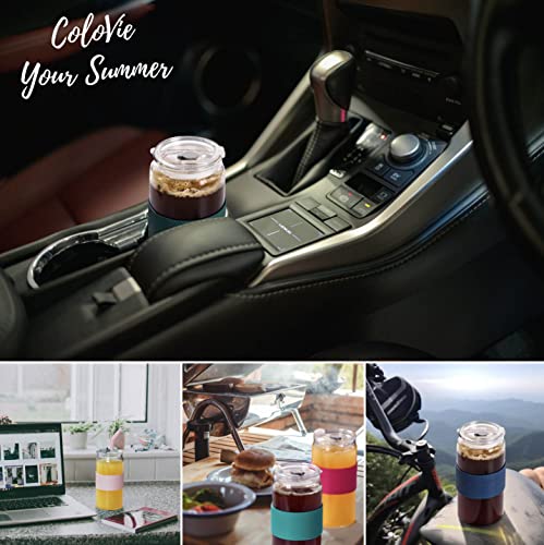 ColoVie Can Shaped Drinking Glass Cups with Lids and Glass Straws 6pc Set-16oz Travel Glass Tumbler Cup with Silicone Protective Sleeve, Iced Coffee Cup, Soda Beer Drinking Jars, Securely Boxed-Gift
