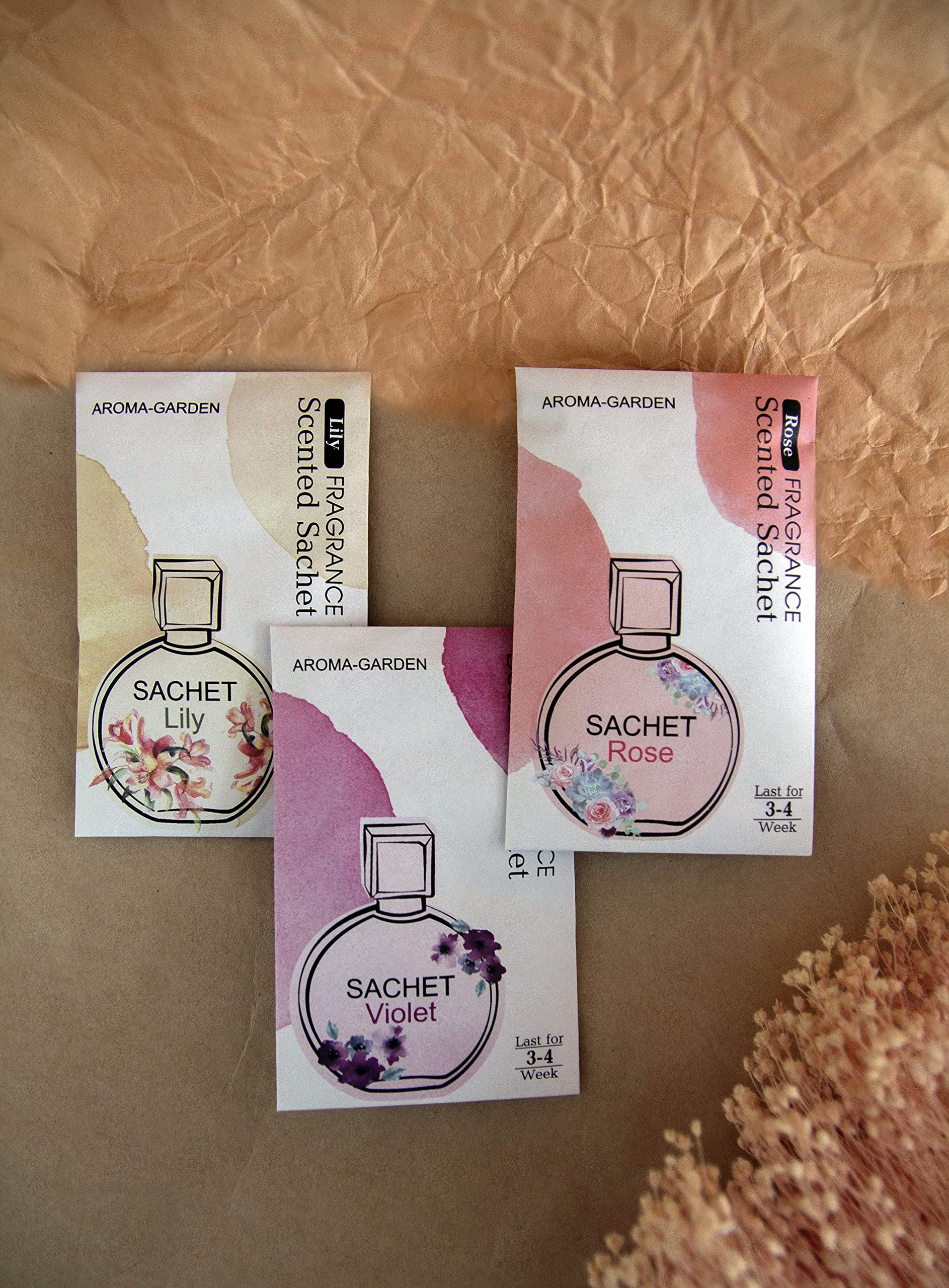 Aroma-Garden Scented Sachet, 12 Pack -Three Graces- Fragrance Sachets for Home, Closets, Drawers. Scented Sachet Bags Violet, Lily & Rose.