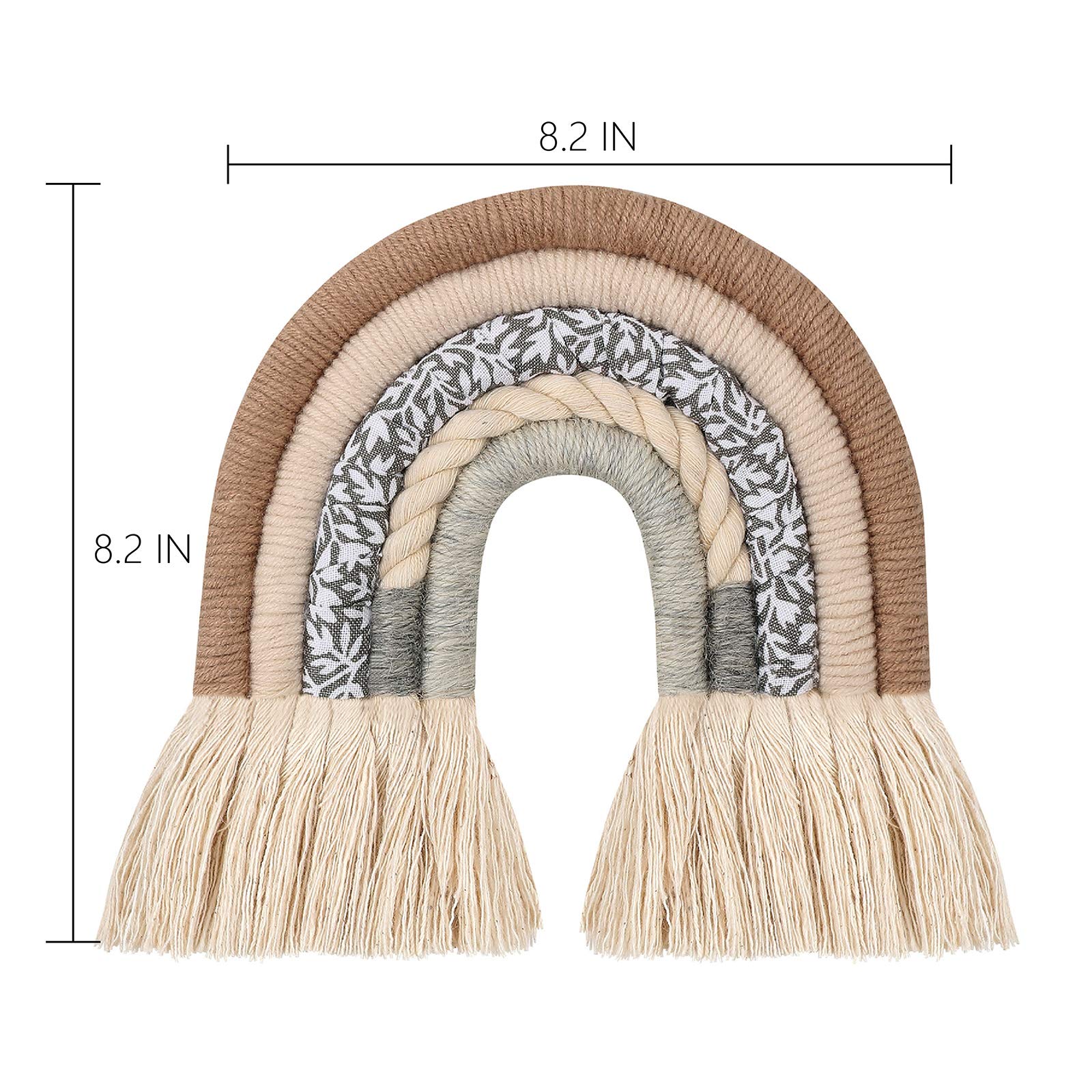 Rainbow Wall Hanging Tassels, Nordic Woven Rainbow Wall Hanging, Boho Decor Macrame Rainbow Wall Hanging for Baby Girls Kids Nursery Rooms,Modern Home Hanging,Brown Pattern Cloth(8.2x8.2 inches