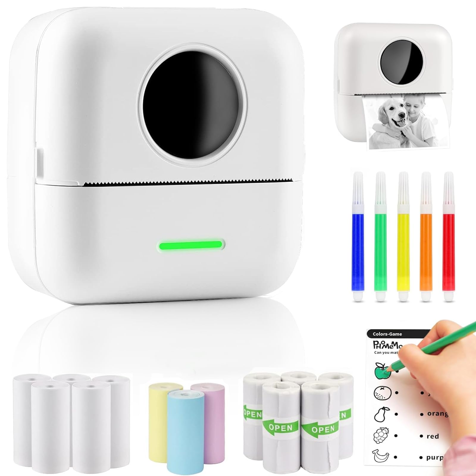 TVAIGER Mini Pocket Bluetooth Printer, Portable Thermal Sticker Printer with 13 Rolls Printing Paper for Journal, DIY Scrapbook, Travel, Notes, Memo, Receipt Printer for Kids Women Gifts (Black White)
