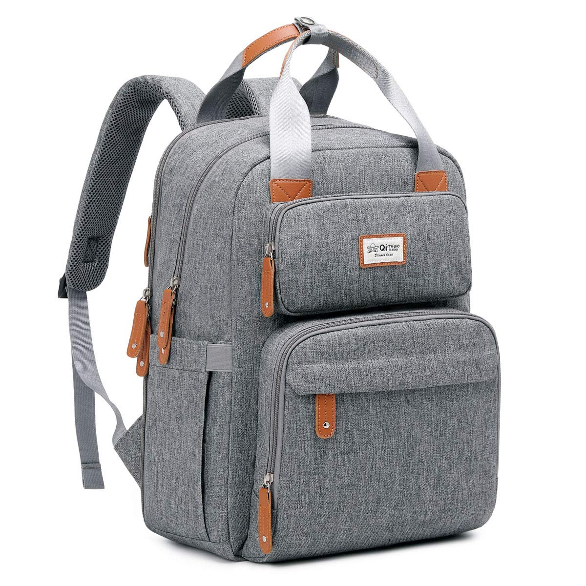 QIMIAOBABY Diaper Bag Backpack, Multifunction Travel Back Pack Maternity Baby Changing Bags (Gray)